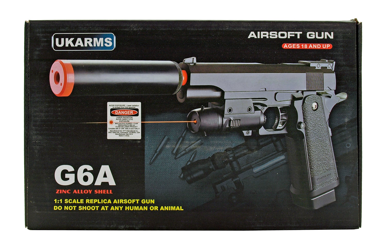 UK Arms G6A Metal Spring Airsoft Pistol Includes Laser and Silencer ...